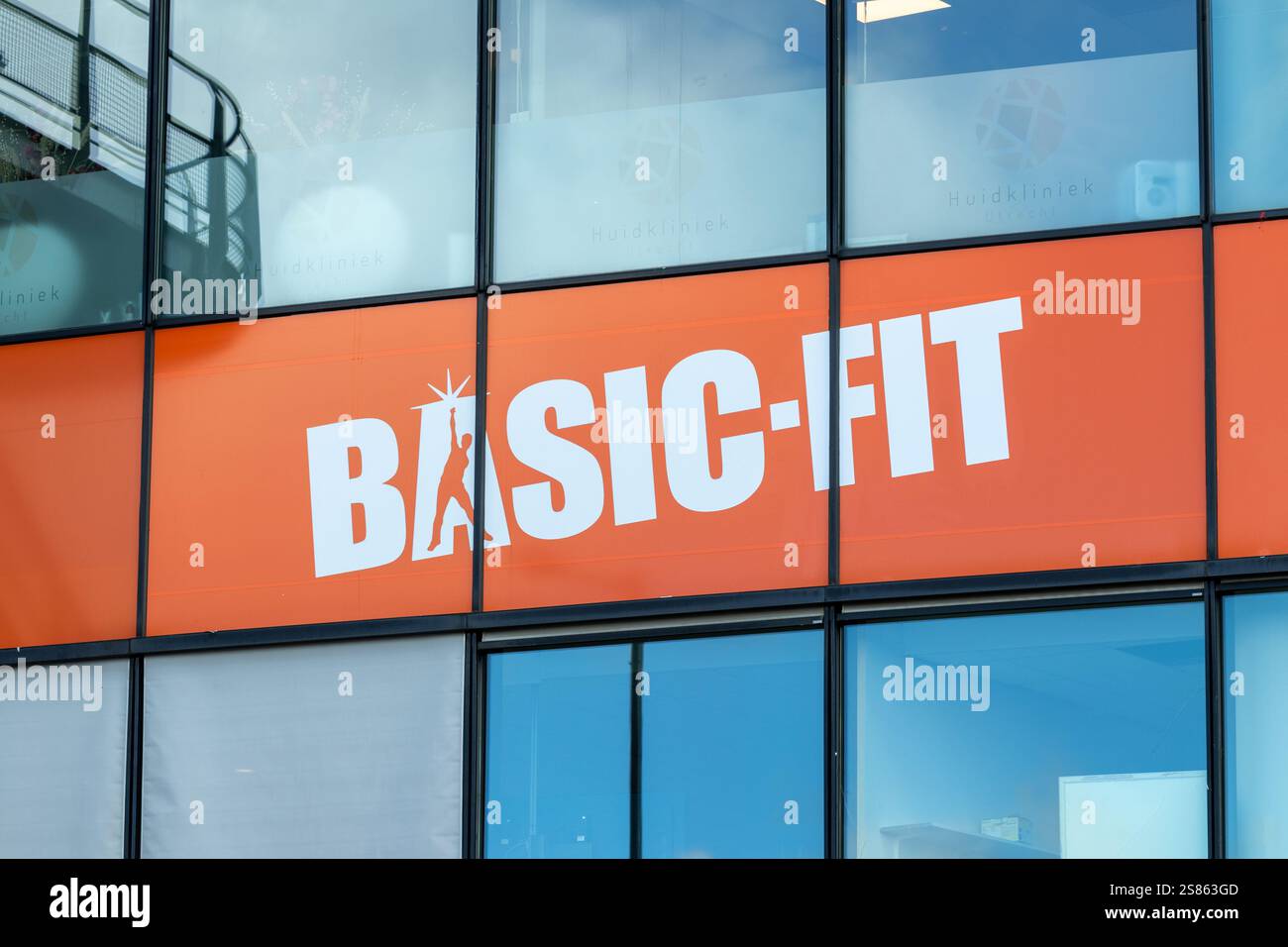 Basic-Fit logo at the soccer stadium gym. Basic-Fit is the largest ...