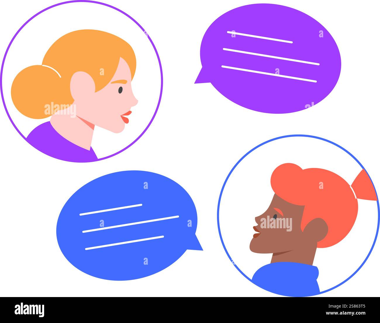 Two female colleagues are communicating using a messaging app, sending ...