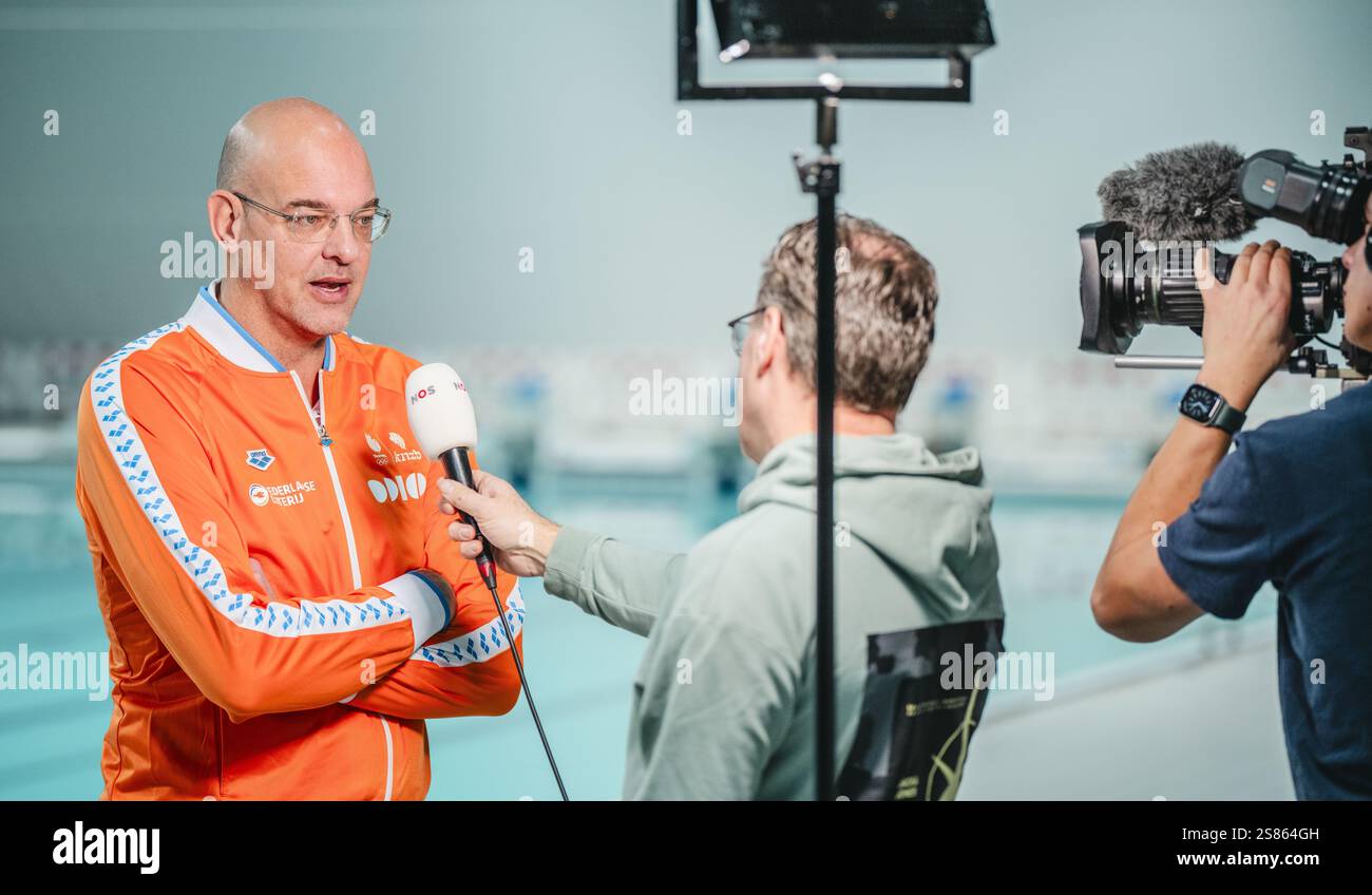 EINDHOVEN - KNZB national coach Marcel Wouda speaks to the press after ...