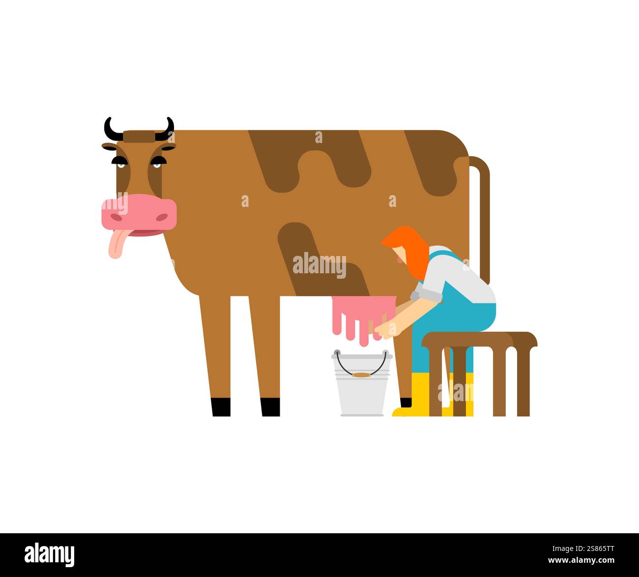 Milkmaid milking cow. Extracting milk from cow Stock Vector Image & Art ...