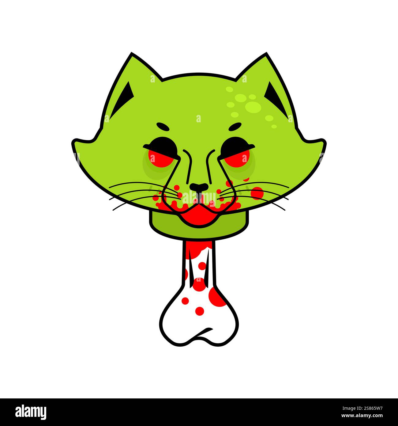 Zombie Cat Head. Dead Cat Head With Bone. Modern Fashion Illustration ...