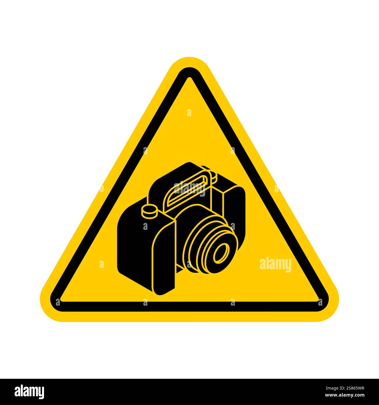 Attention photography sign. Danger photography. Yellow triangle road ...