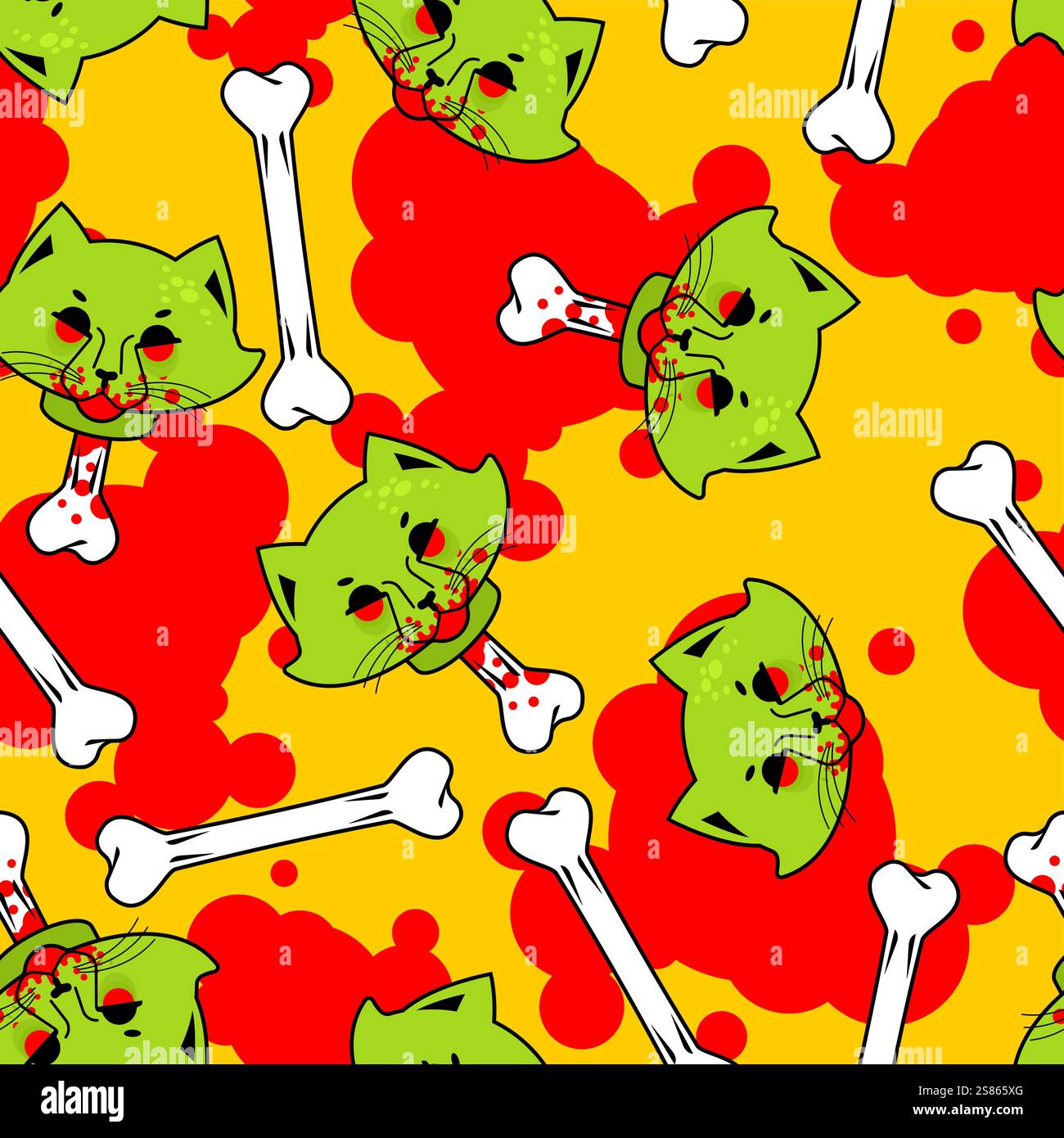 Zombie Cat Head pattern seamless. Dead Cat Head With Bone background ...