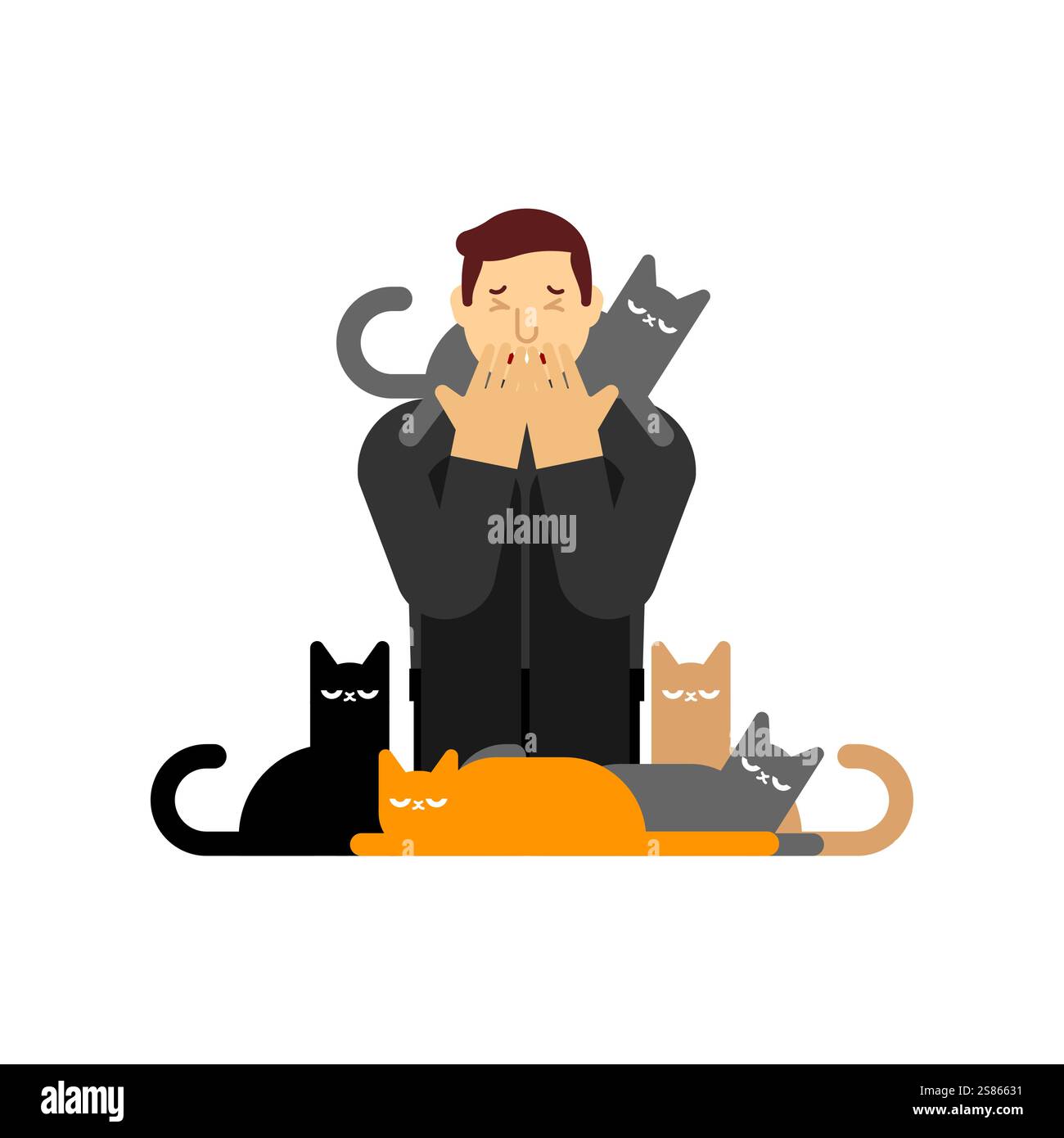 Lonely cat lover. Sad guy with cats and feels lonely. loneliness ...
