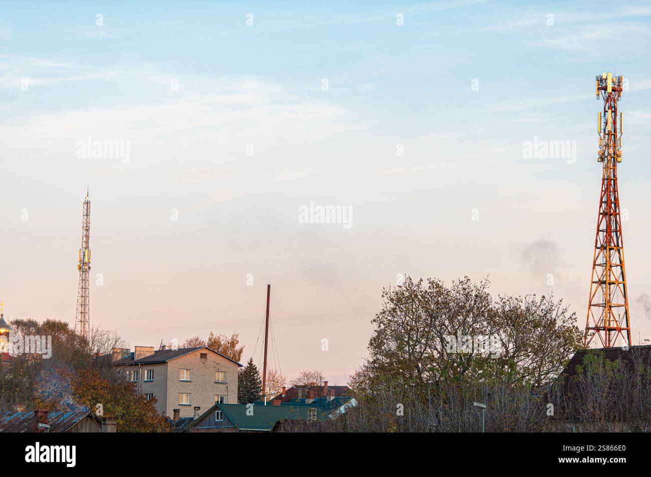 Tall telecommunication radio cell tower with wireless communication 5g antennas for network ...