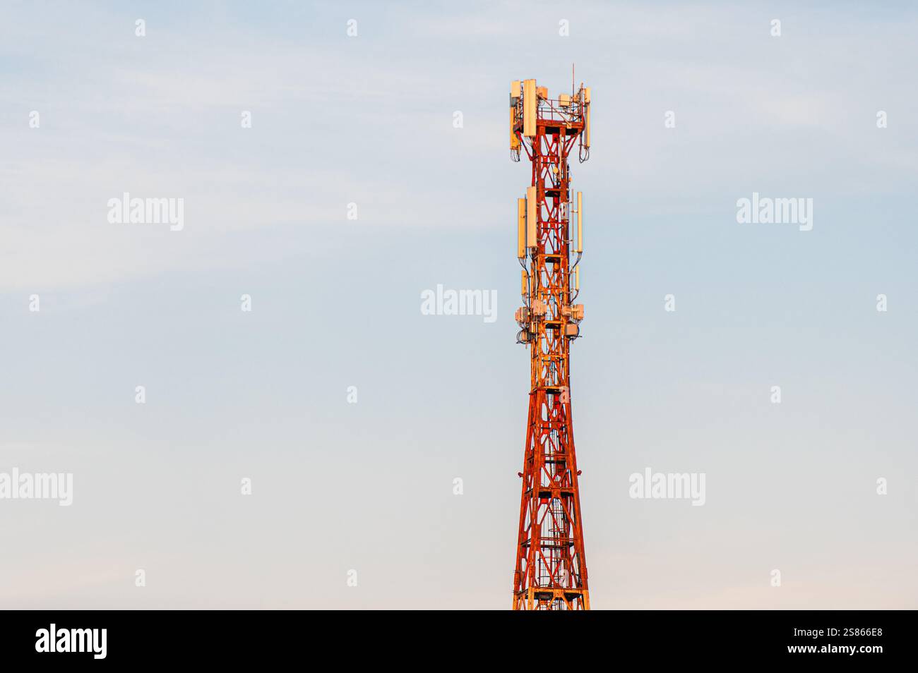 Tall telecommunication radio cell tower with wireless communication 5g antennas for network ...