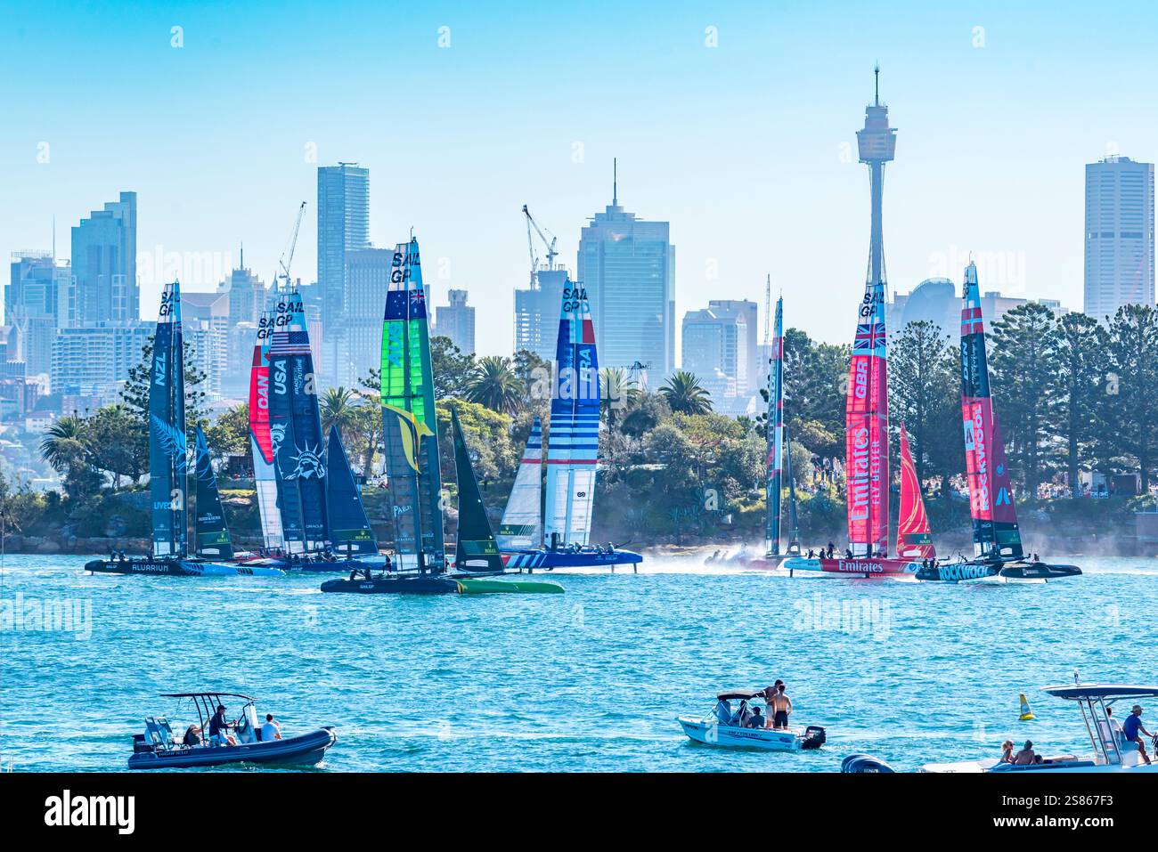 High-performance F50 foiling catamarans sailing in the 2023-24 Sail-GP ...