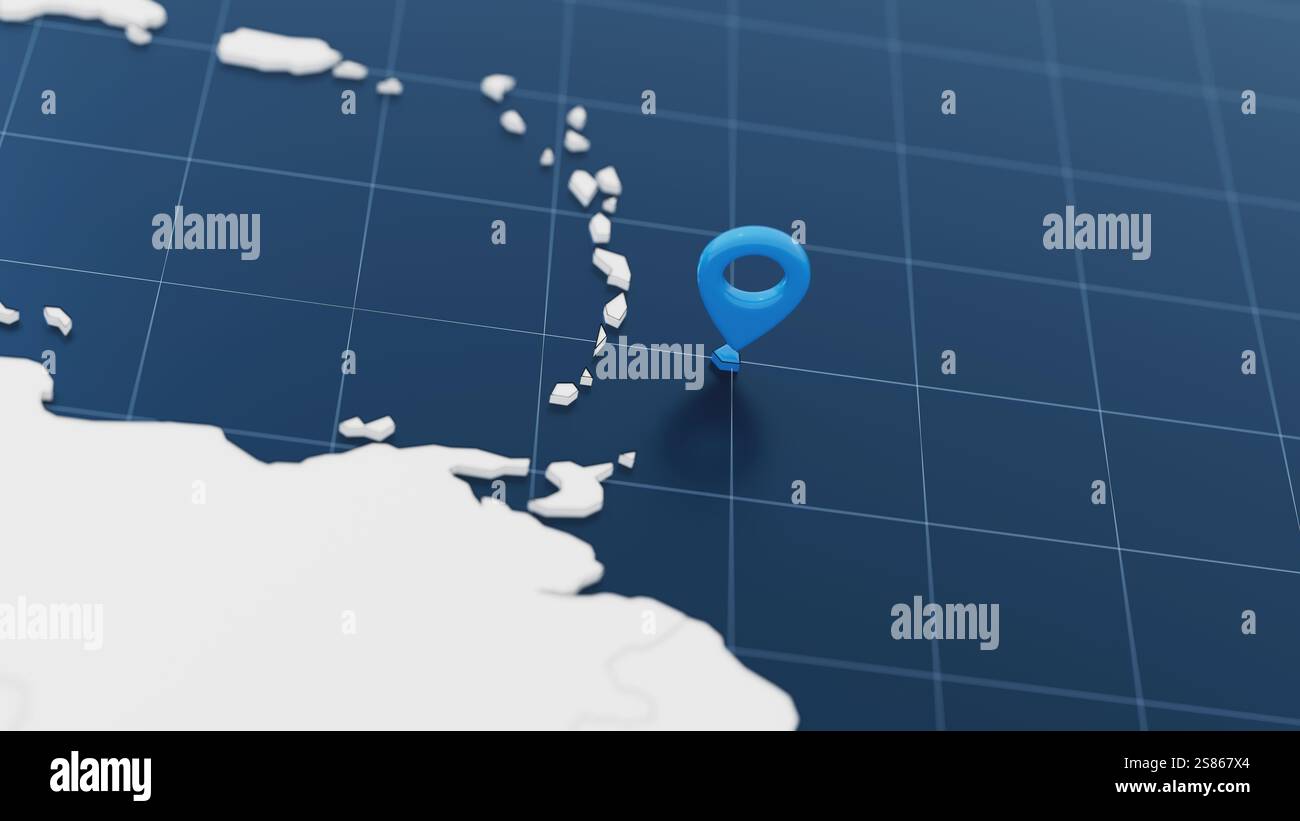 Blue Barbados 3d map with pointer pin surrounded with other countries ...