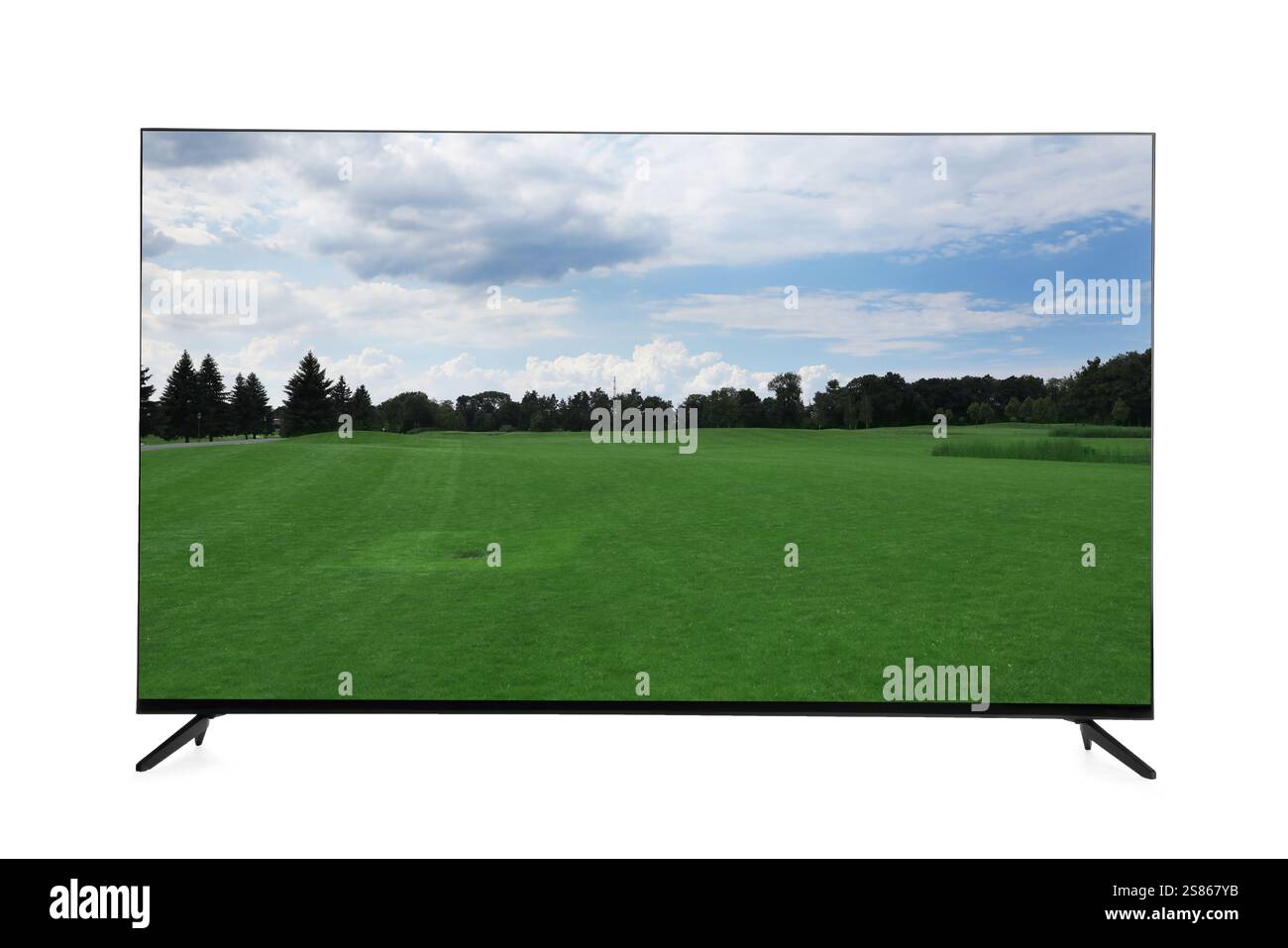 TV set with nature landscape on screen isolated on white Stock Photo ...