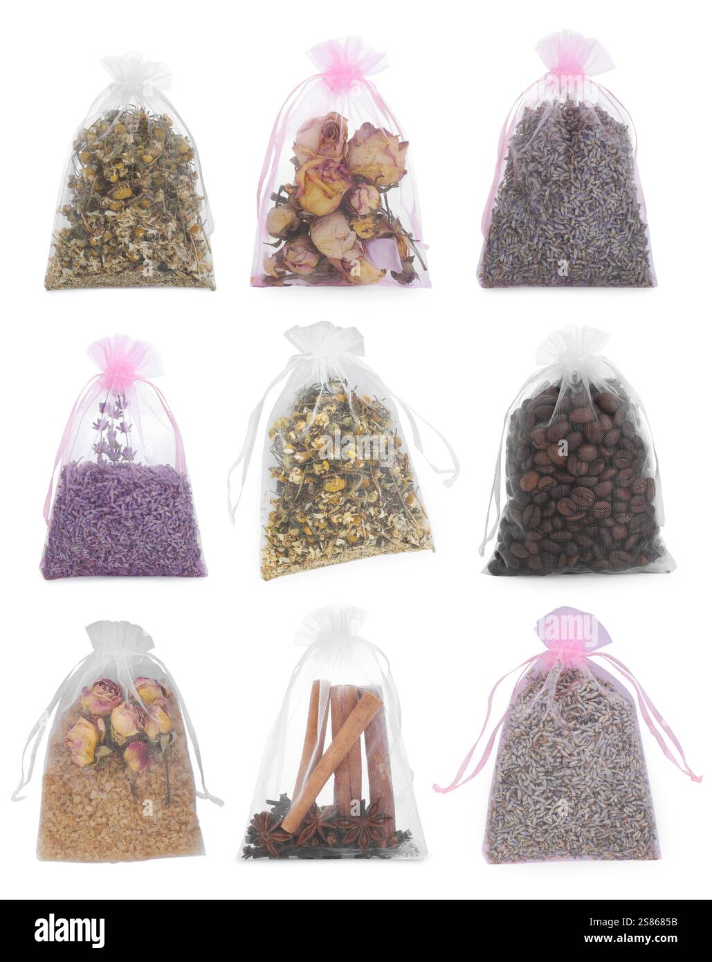 Handmade scented sachets isolated on white, set Stock Photo - Alamy