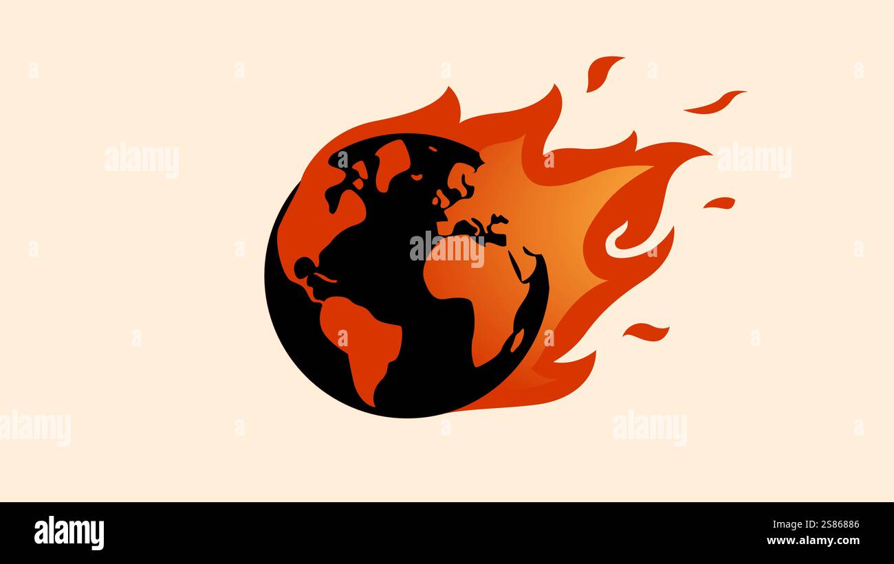 Vector illustration of the planet Earth on fire. A simple concept ...