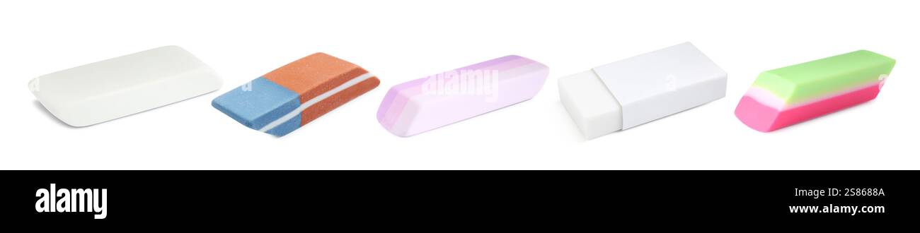 Many different erasers isolated on white, set Stock Photo - Alamy