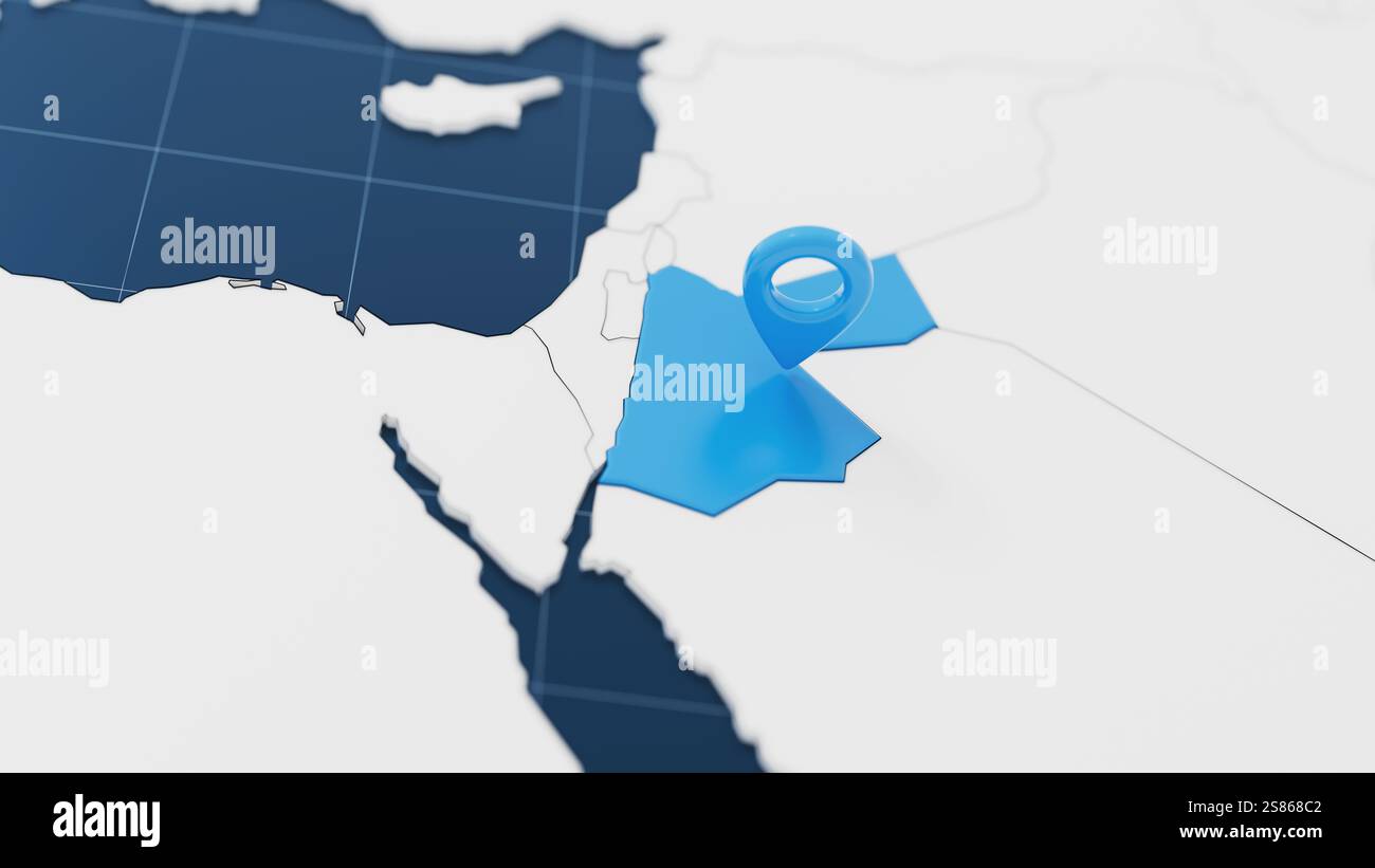 Blue Jordan 3d map with pointer pin surrounded with other countries in ...
