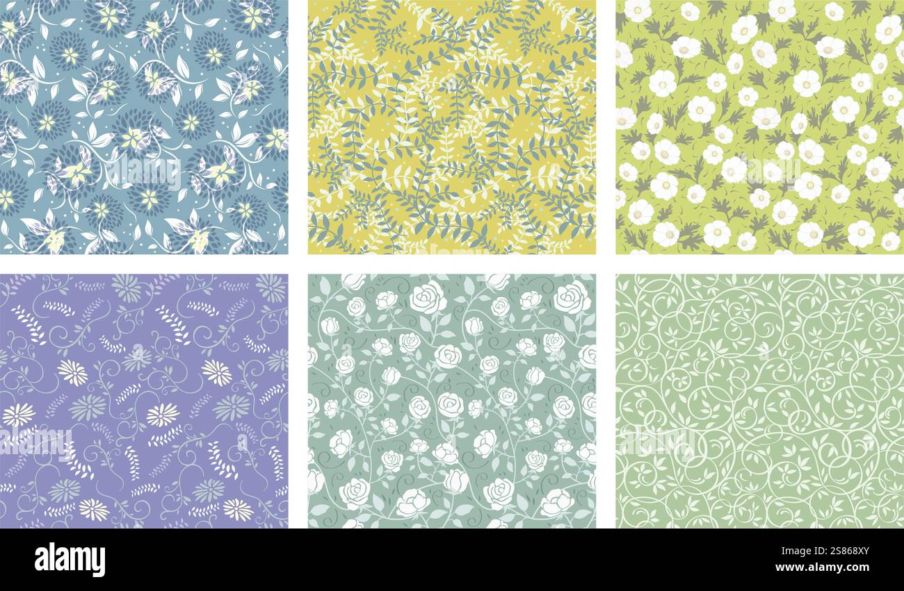 Horizontally And Vertically Repeatable Vector Seamless Floral Patterns ...