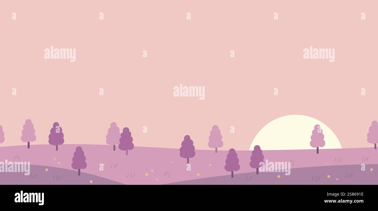 Seamless Flat-Style Landscape At Sunrise Vector Illustration ...
