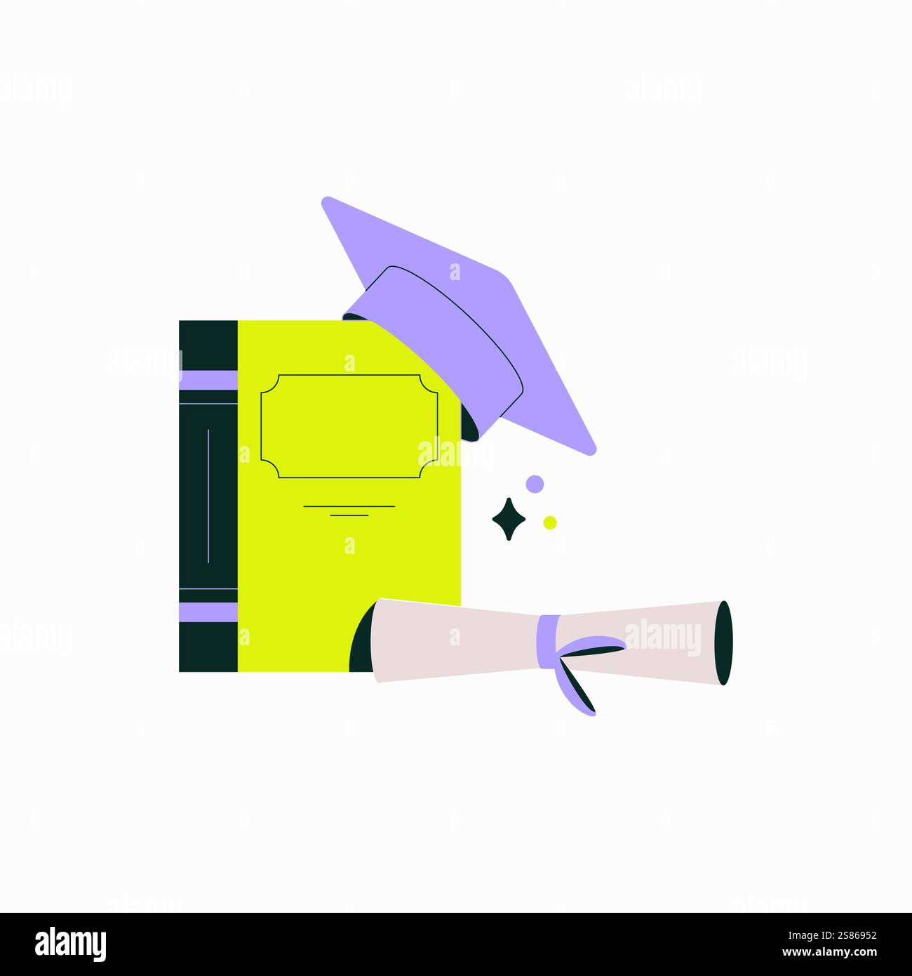 Graduation Cap And Diploma With Academic Book In Flat Vector ...