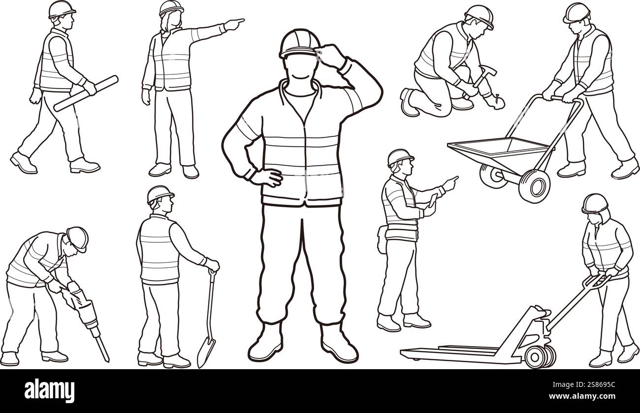 Construction Workers Vector Flat Illustration Set Isolated On A White Background Stock Vector ...