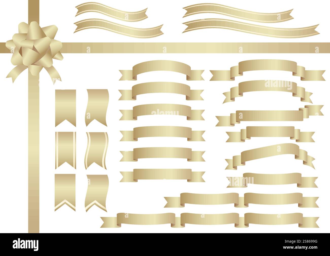 Champagne Gold Ribbon Vector Illustration Set Isolated On A White ...