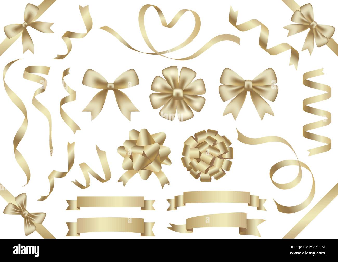 Champagne Gold Ribbon Vector Illustration Set Isolated On A White ...