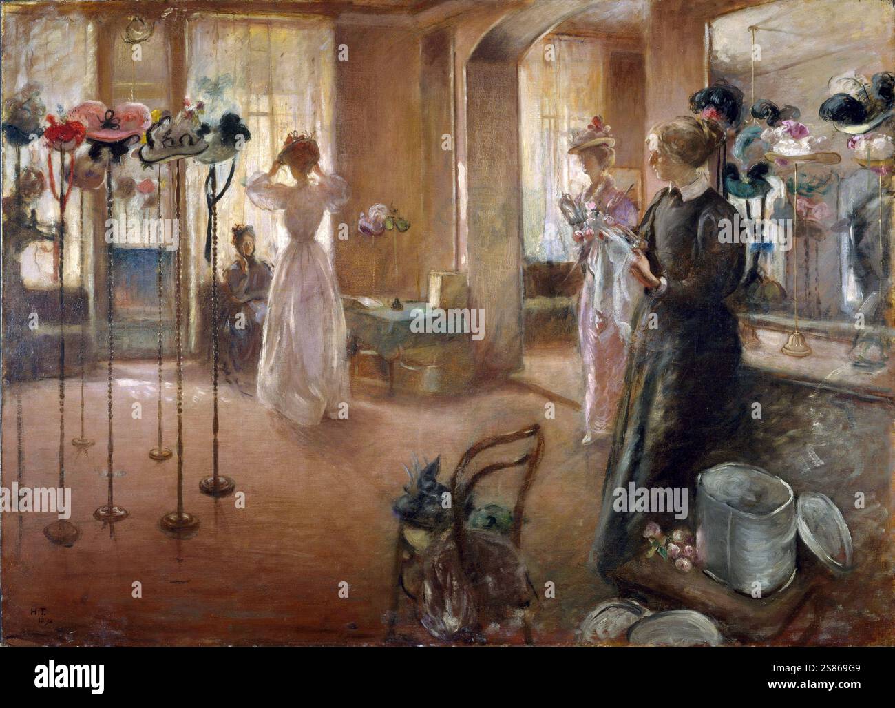 Der Hutladen für die Damen im Jahre 1892, England, Gemälde von Henry ...