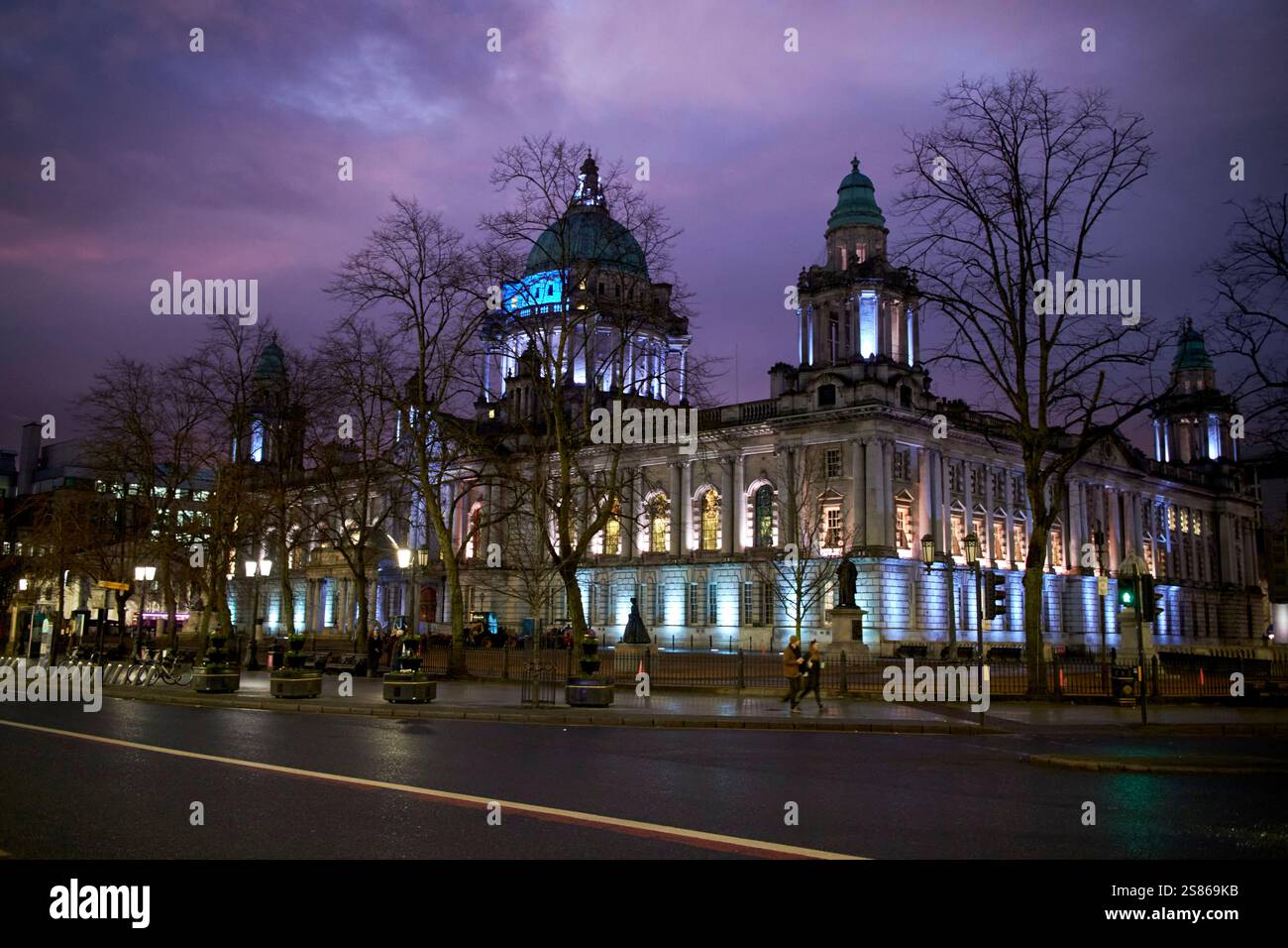 belfast city hall in early morning in january belfast northern ireland ...