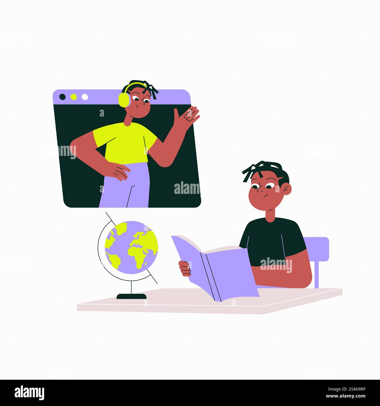 Online Education With A Male Student And Virtual Instructor In Flat ...