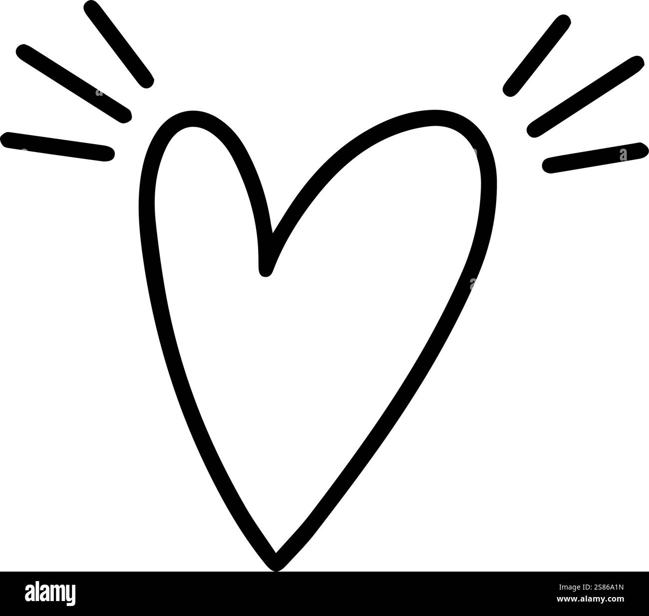 Black outline of a heart shape with short diagonal lines radiating from ...