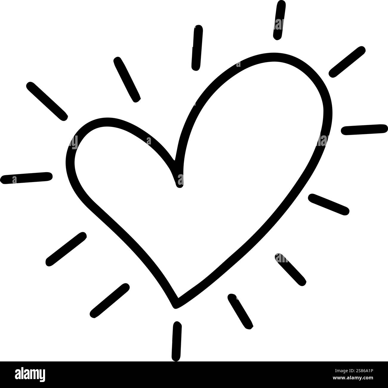 Black and white illustration featuring a heart shape radiating lines ...