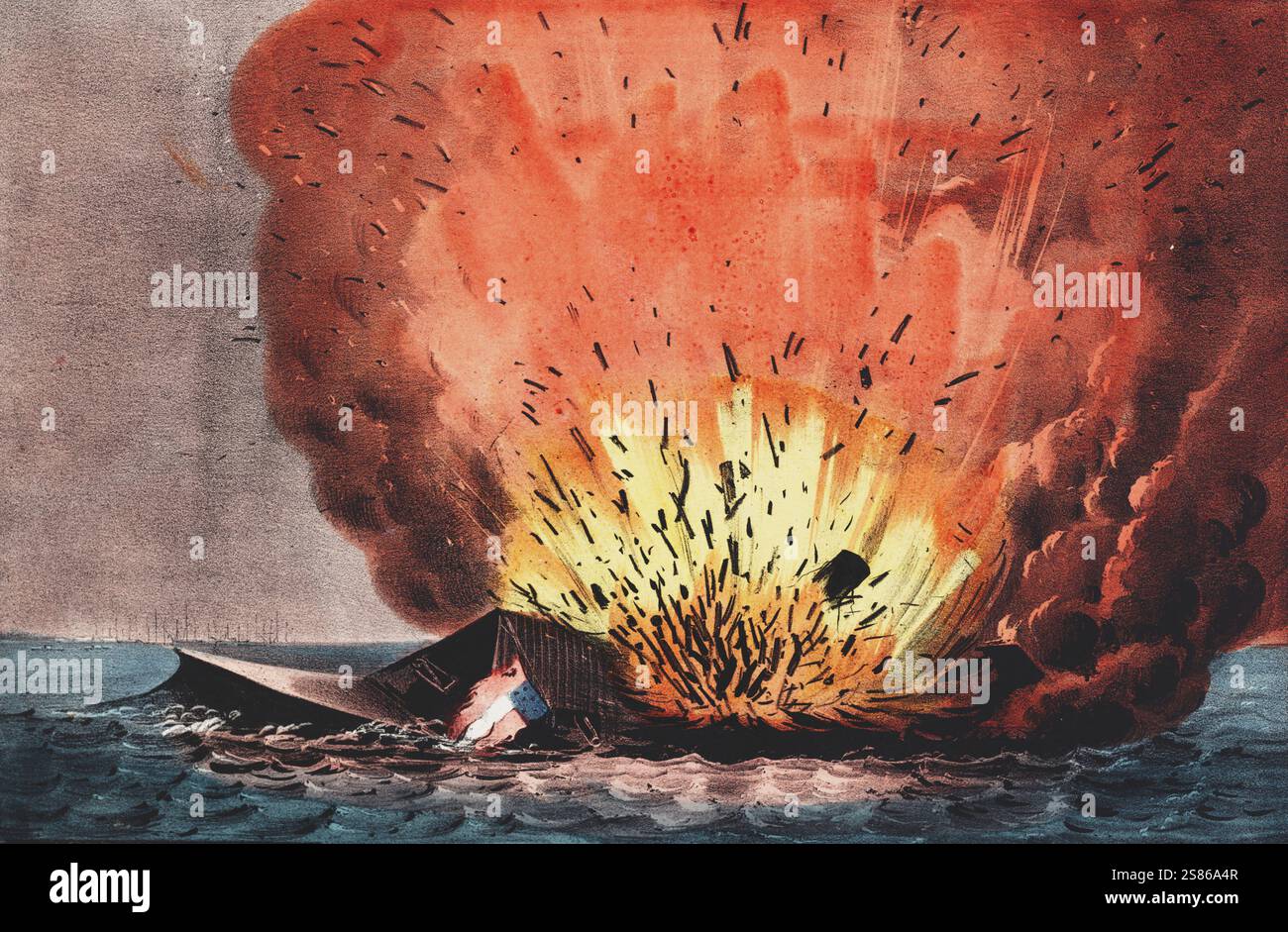 Zerstörung des Rebellenschiffs Merrimac vor Craney Island am 11. Mai ...