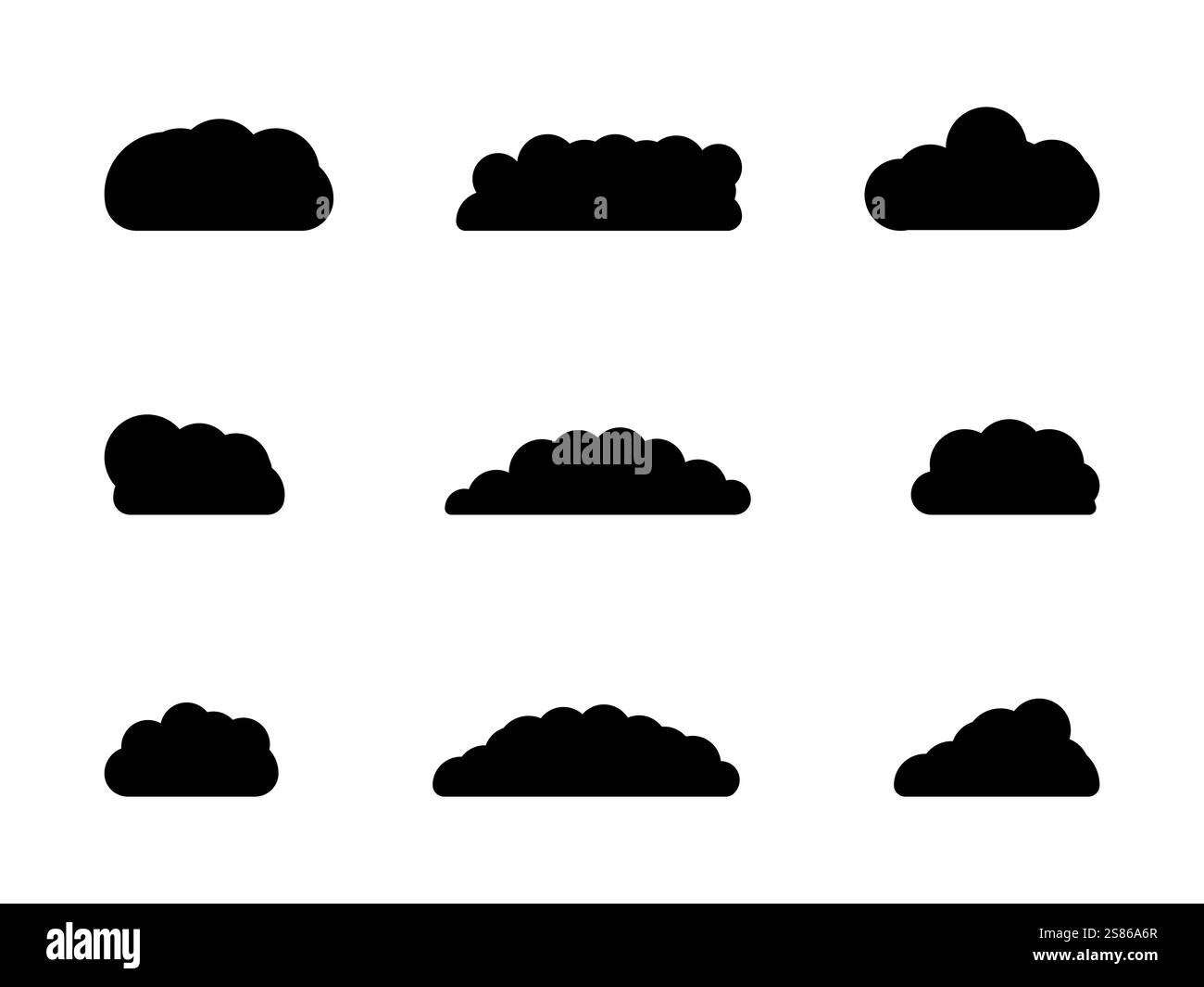 Black colour cloud design set. Clouds are rich in texture, with layers ...