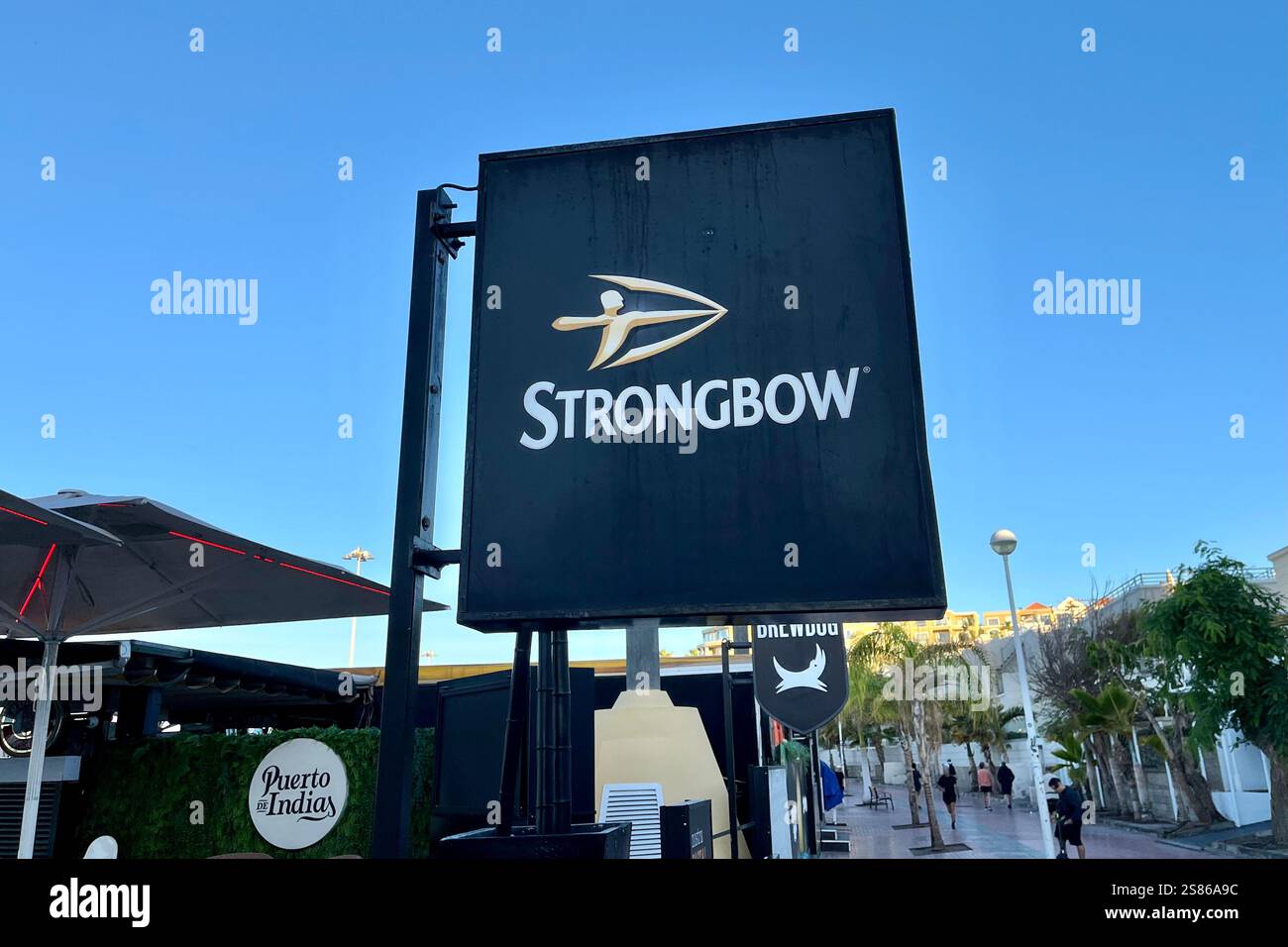 Strongbow Sign on the Costa Adeje Seafront by Playa de Fanabe. Tenerife ...