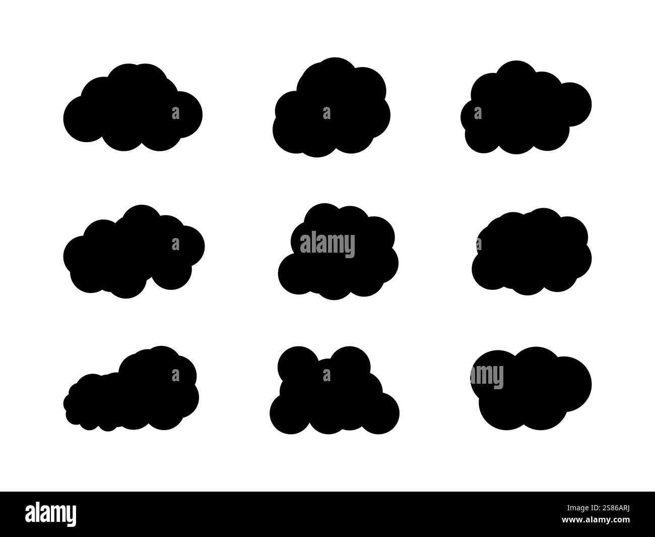 Black colour cloud design set. Clouds are rich in texture, with layers ...