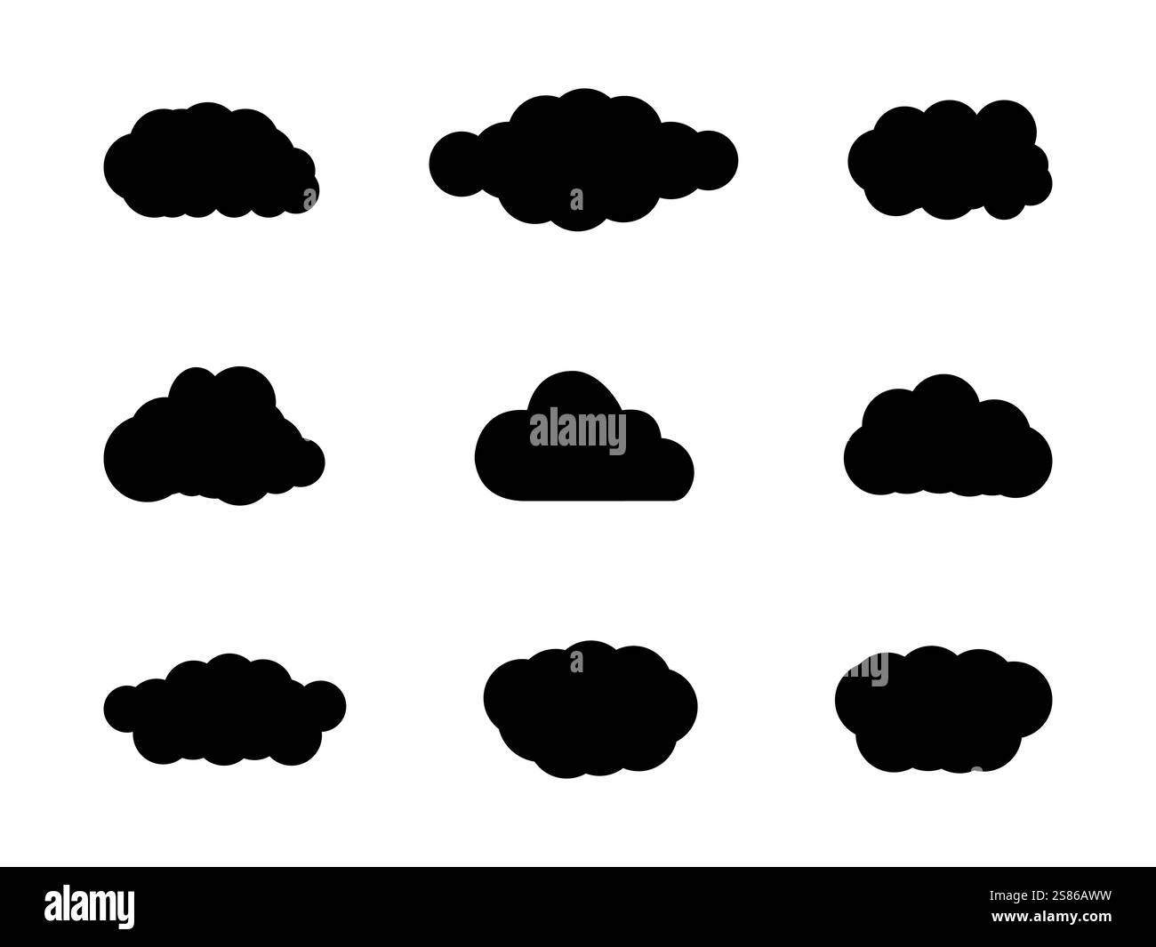 Black colour cloud design set. Clouds are rich in texture, with layers ...