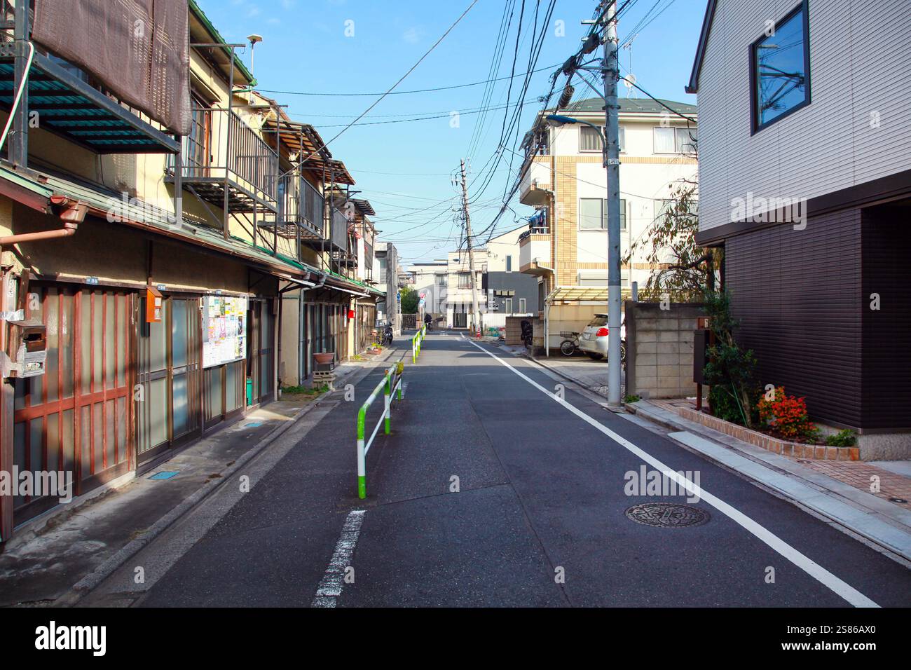 Houses on a street in a Akabane residential neighbourhood in Kita ...