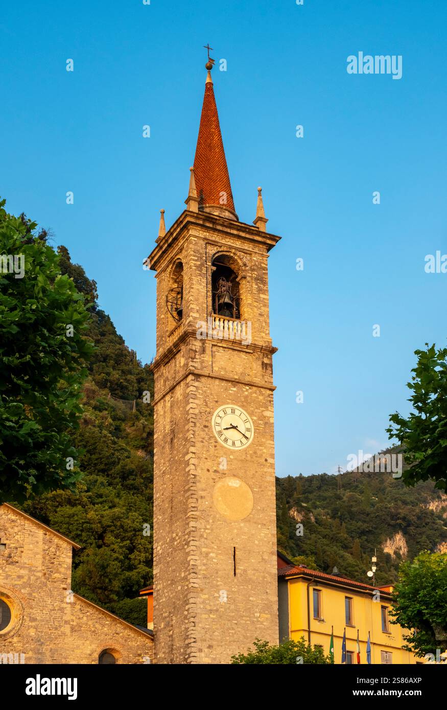 Spire of San Giorgio church, Varenna, Lake Como, Lago di Como, Italy ...