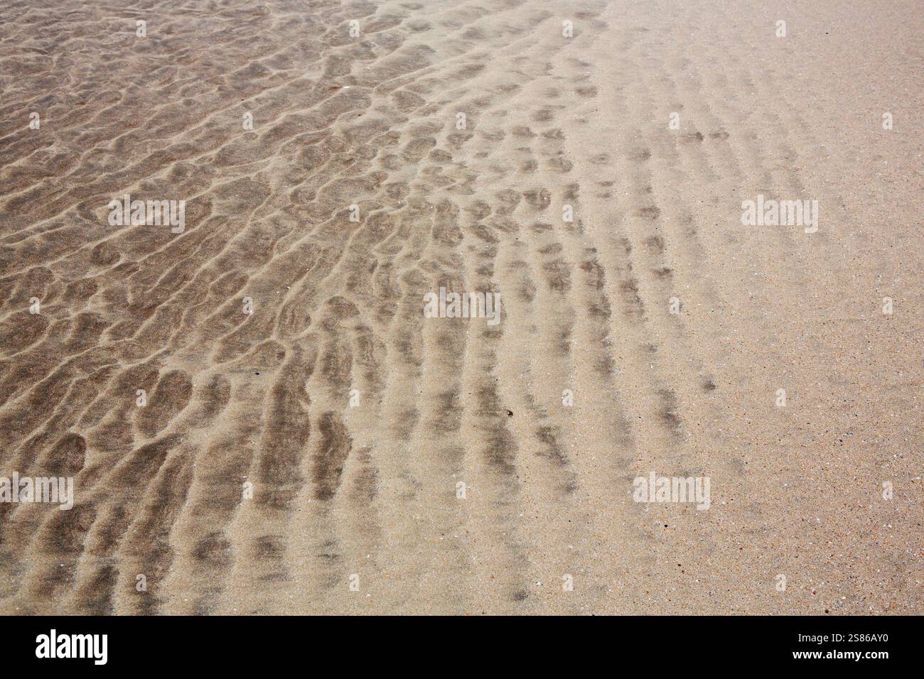 Patterns made in the sand on a beach by the action adn flow of the sea ...