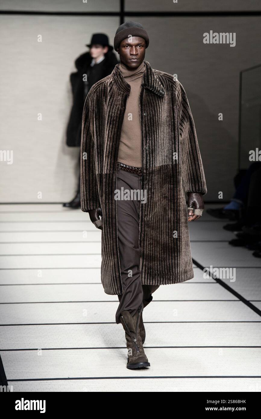 Ismail Drammeh Milan Fashion Week - Men F/W 2025-26 Giorgio Armani fashion show Catwalk Milan ...