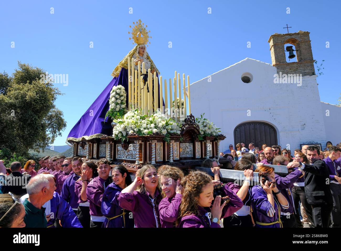 Good Friday procession and villagers carrying Saint Veronica on a ...