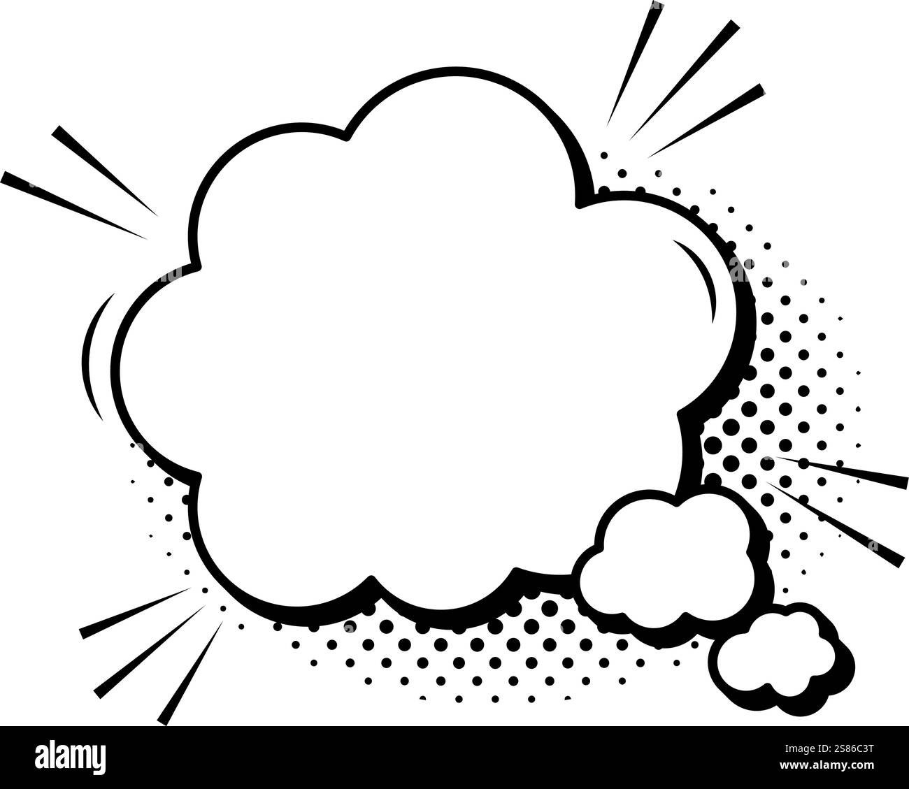 Comic explosion speech bubble is exploding with halftone dots and speed ...