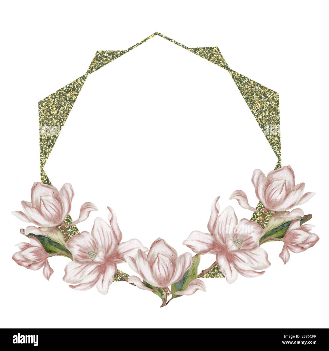 Elegant magnolia flowers illustrated in soft watercolor, adorned with ...