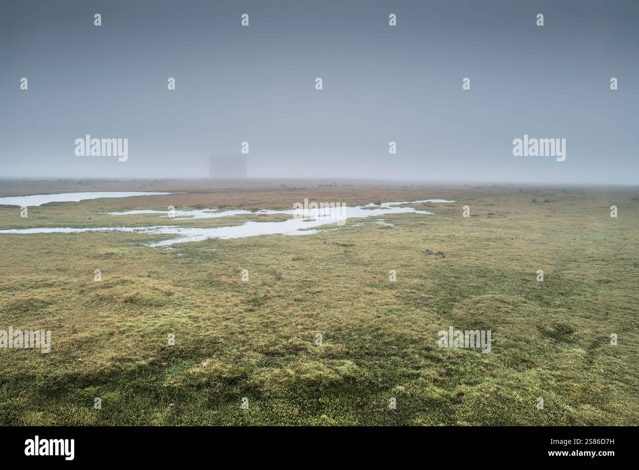 Mist fog shrouding the abandoned historic remains of the old control ...