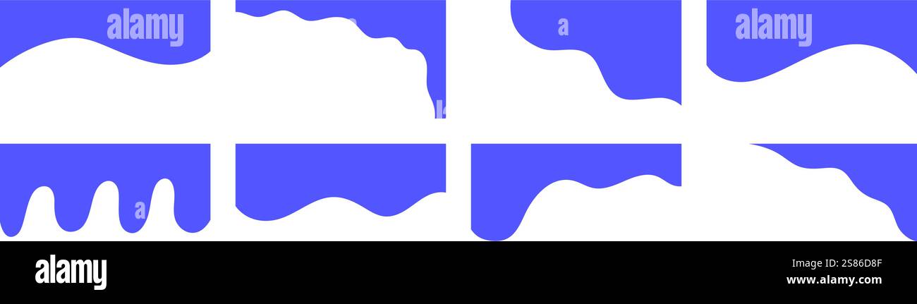 Set of blue abstract wave and drip border shapes. Collection of fluid ...