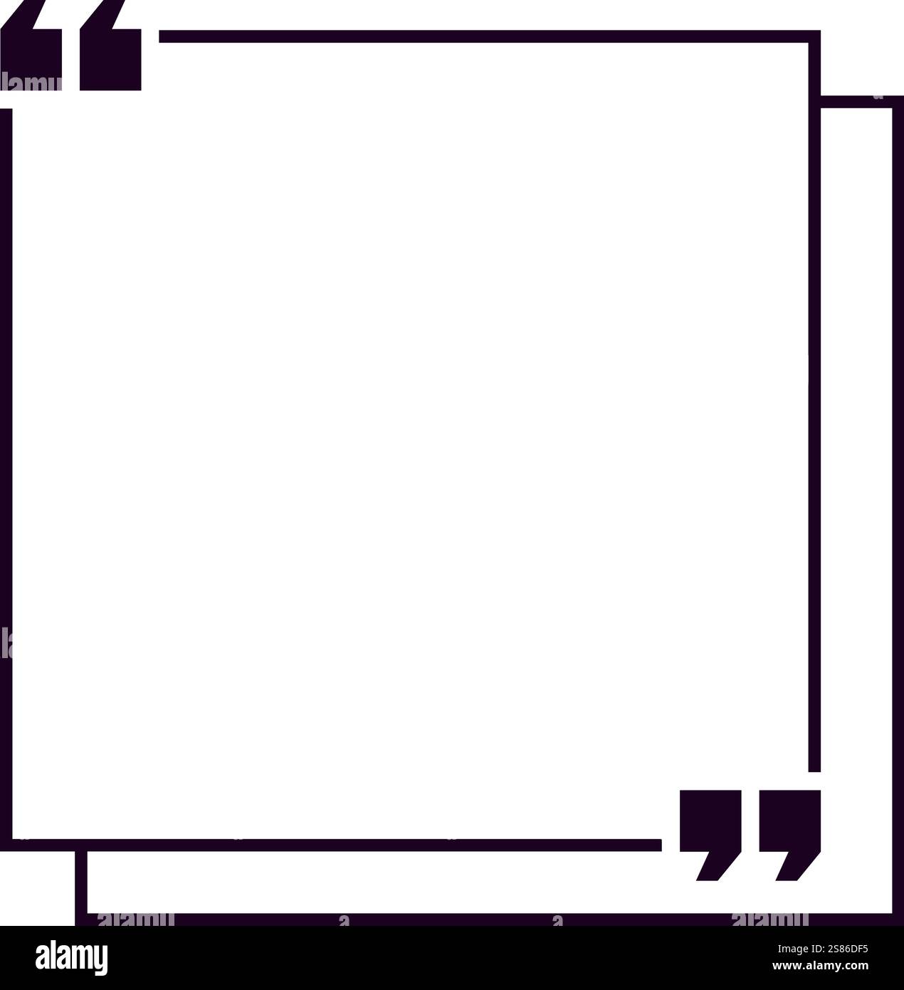 Double quotation marks are framing a blank space inside a square frame ...