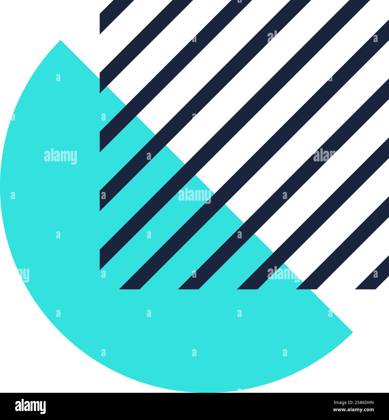 Abstract modern background with turquoise semicircle partially covered by diagonal black lines ...