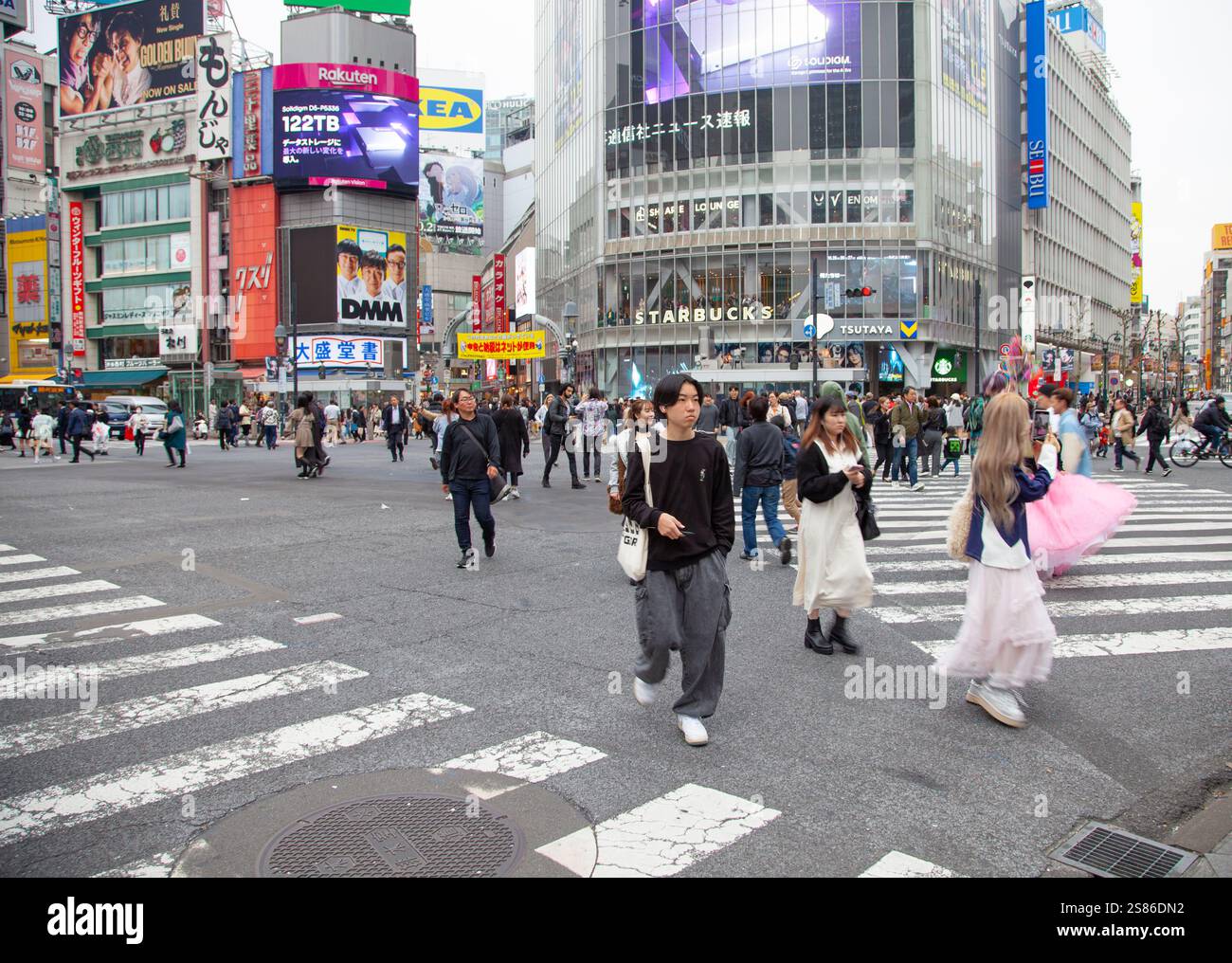 Shibuya intersection, also known as Shibuya Scramble and Shibuya Crossing with lots of ...