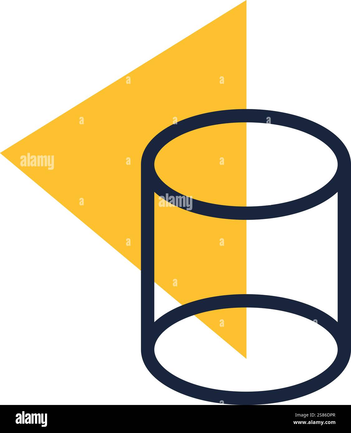 Minimalist image featuring a dark blue outlined cylinder partially ...