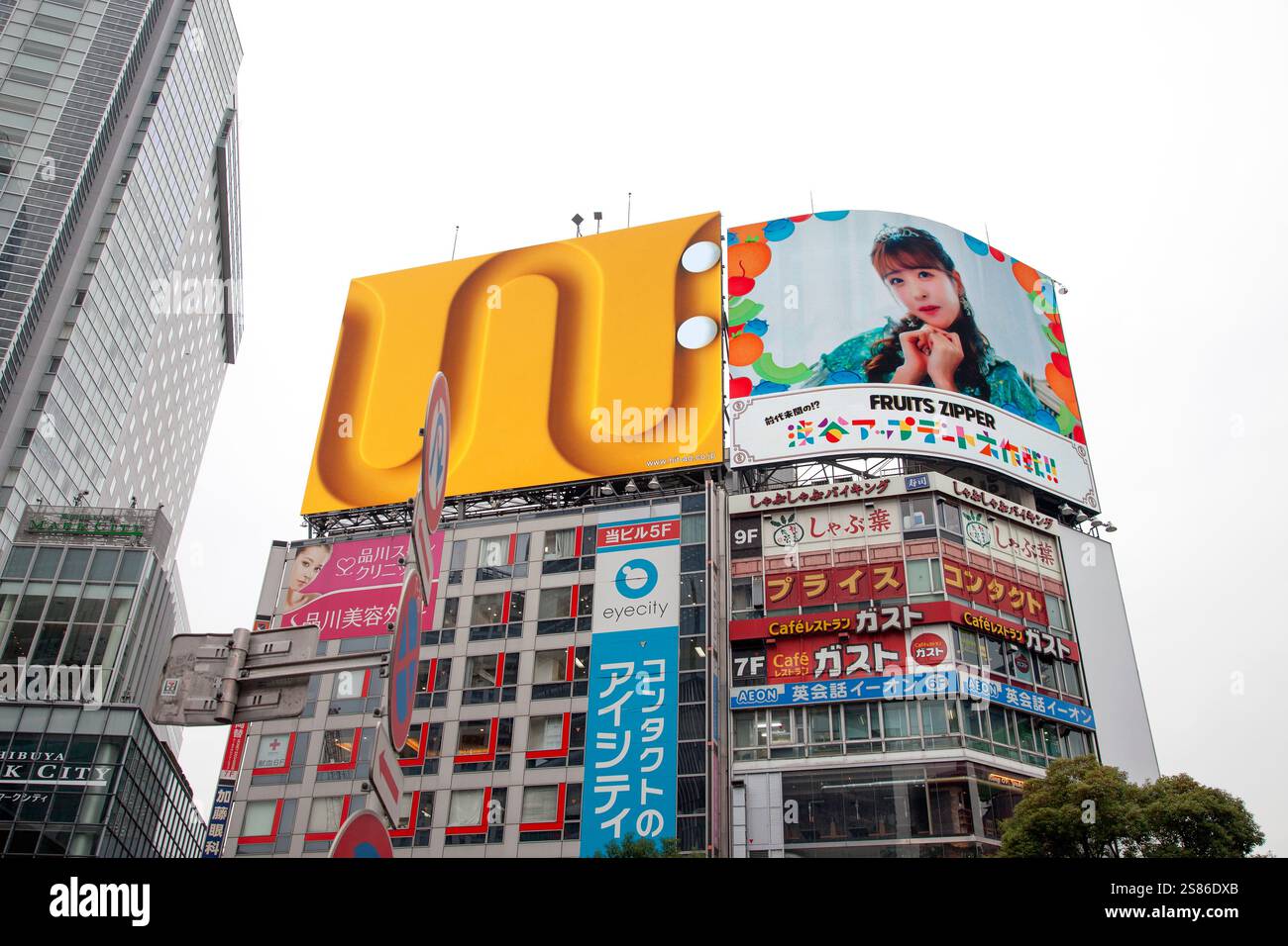 A building overlooking the Shibuya Crossing in Tokyo, Japan with a ...