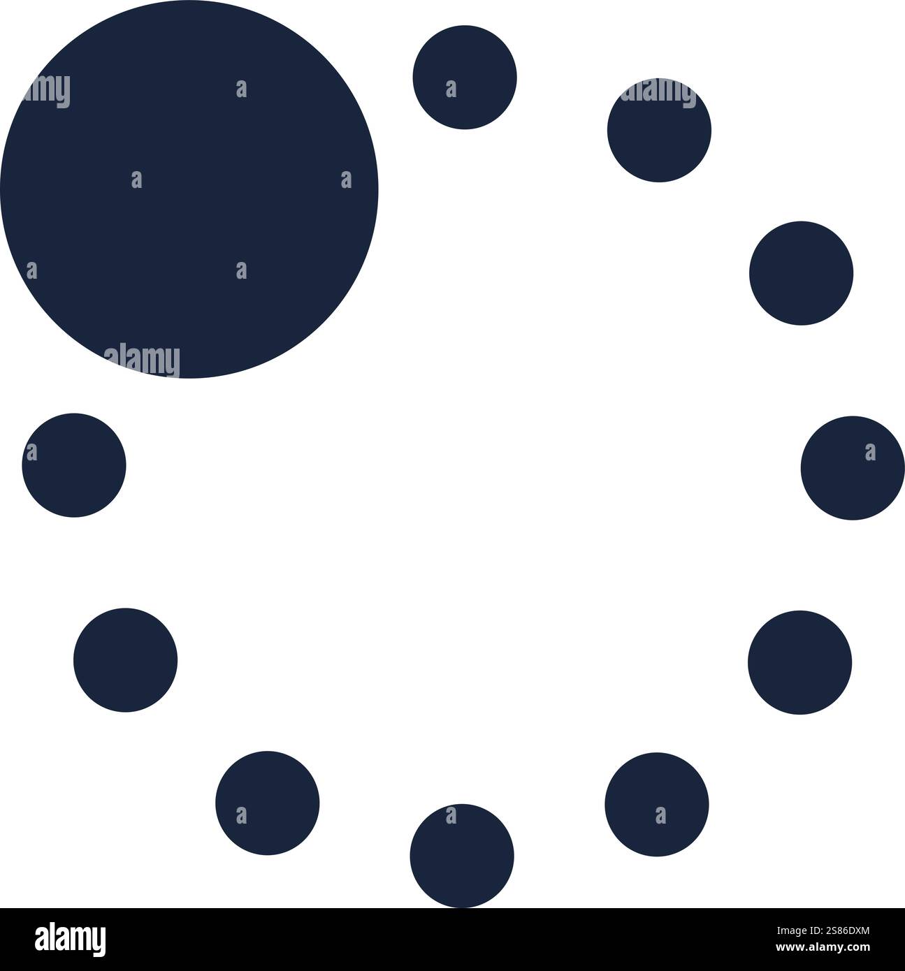 Simple loading icon with dark circles rotating clockwise, forming a round progress bar on a ...