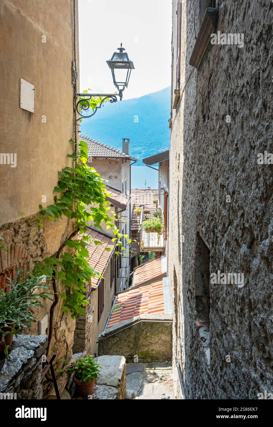 Narrow street, Corenno Plinio, Lake Como, Lago di Como, Italy Stock ...