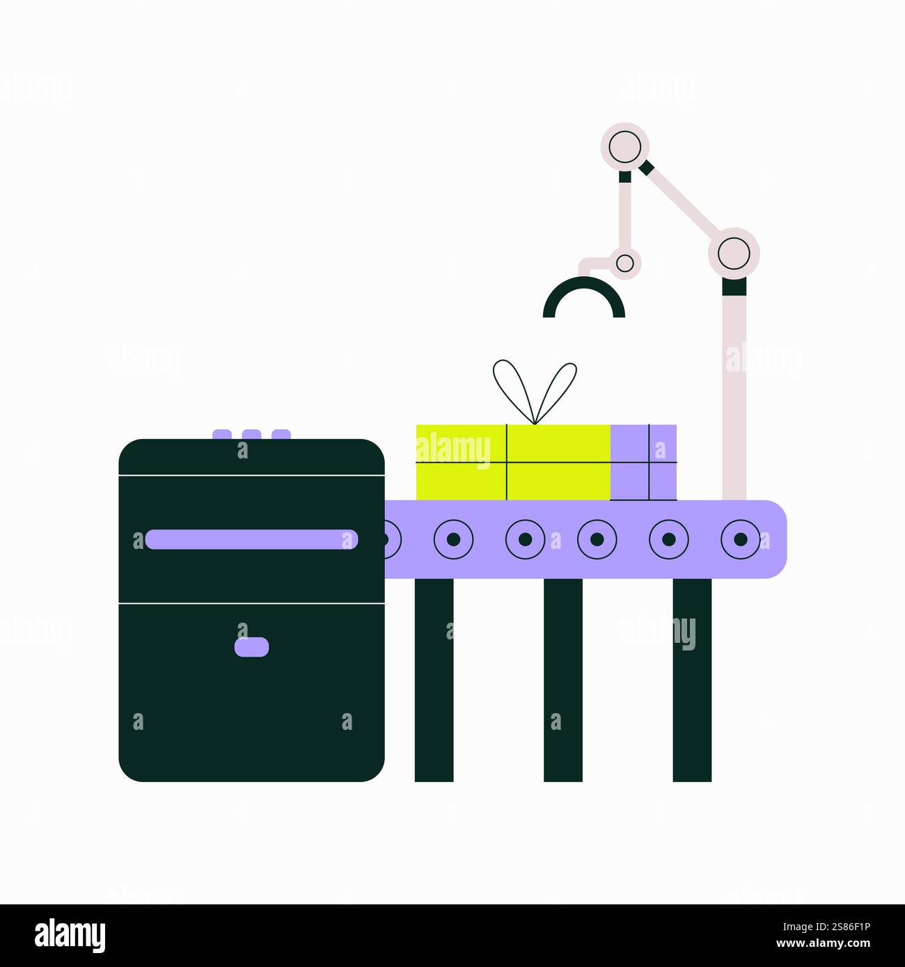 Conveyor Belt Packing Gifts In Flat Vector Illustration Symbolizing ...
